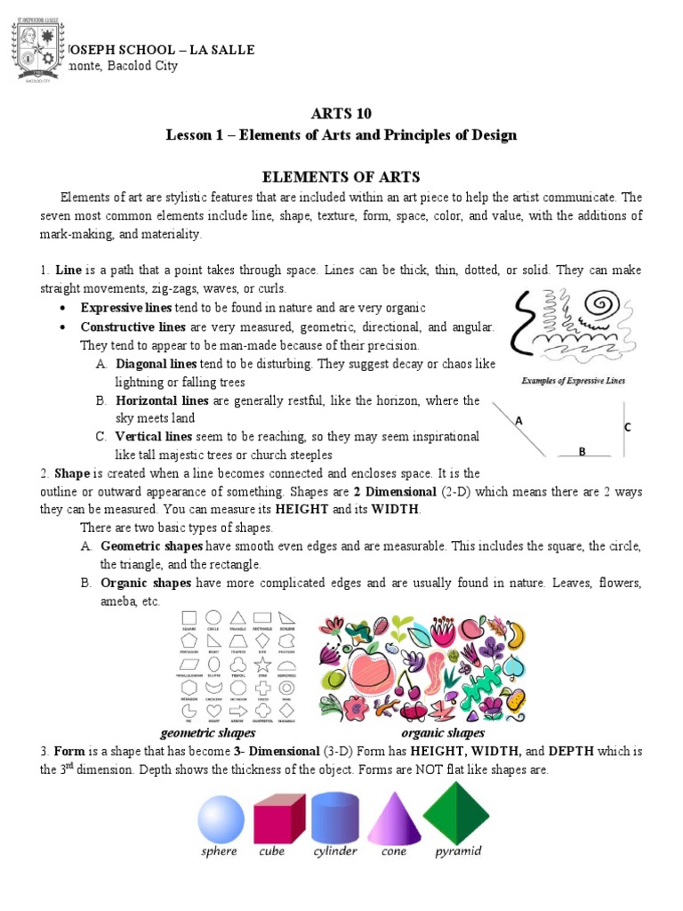 Week 1 - Lesson 1 - Elements of Arts and Principles of Design | PDF | Shape | Composition ...