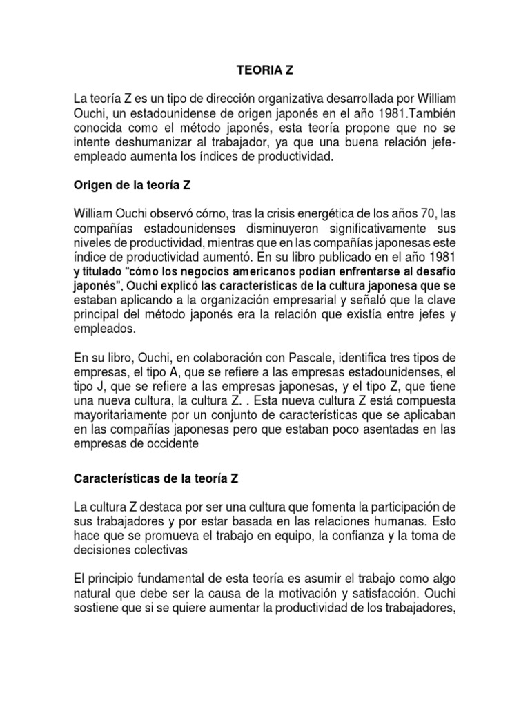 Teoría Z de William Ouchi: Claves y Beneficios | PDF | Toma de decisiones