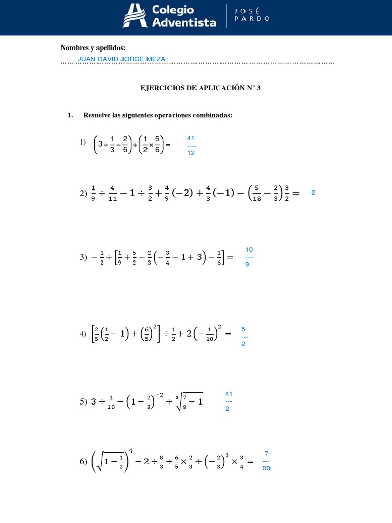 Matemática - FT - Operaciones Combinadas Con Números Racionales | PDF