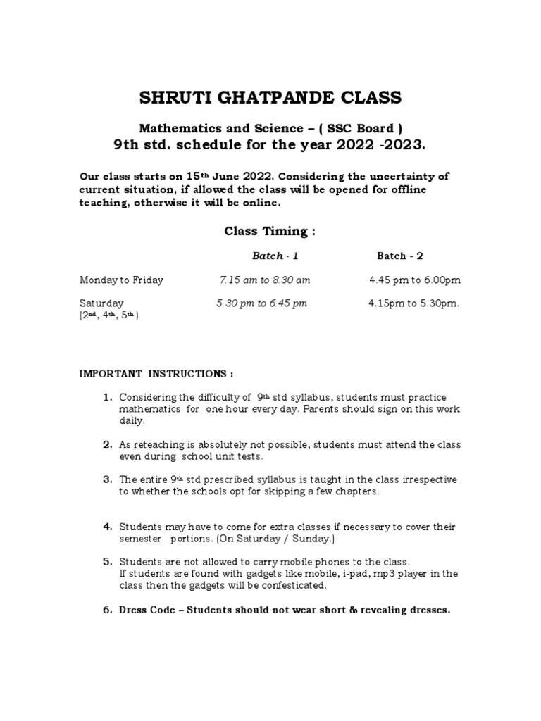 9 - Class - Timetable 22-23 PDF | PDF