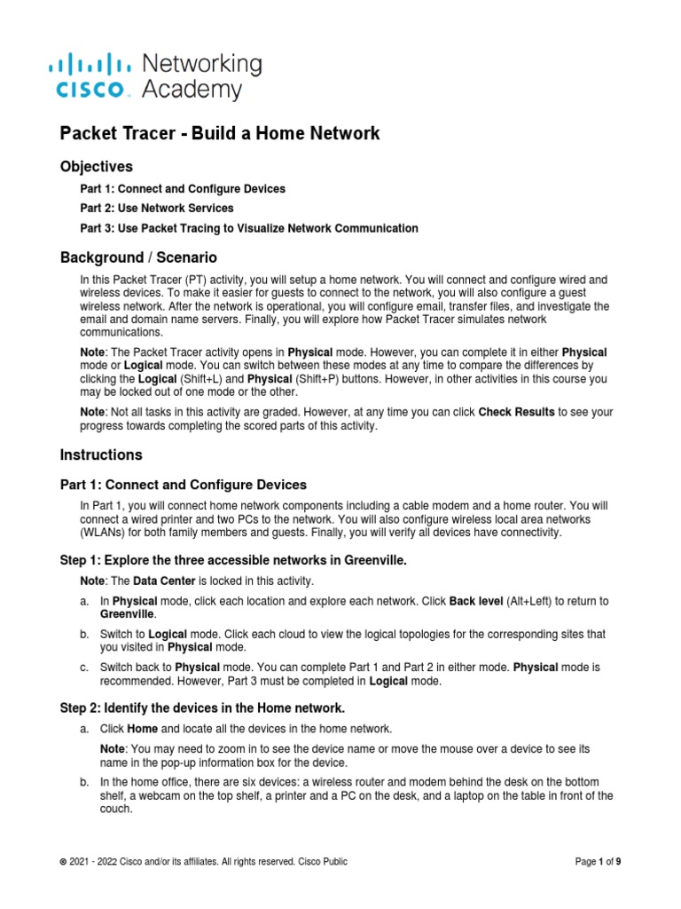 1.3.6 Packet Tracer Build A Home Network Answer Key | PDF | File ...