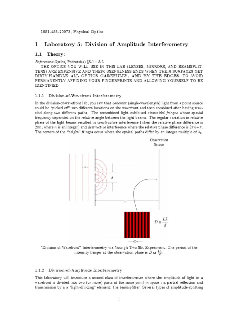 Lab4 20073 Division of Amplitude Interference | PDF | Interferometry | Coherence (Physics)