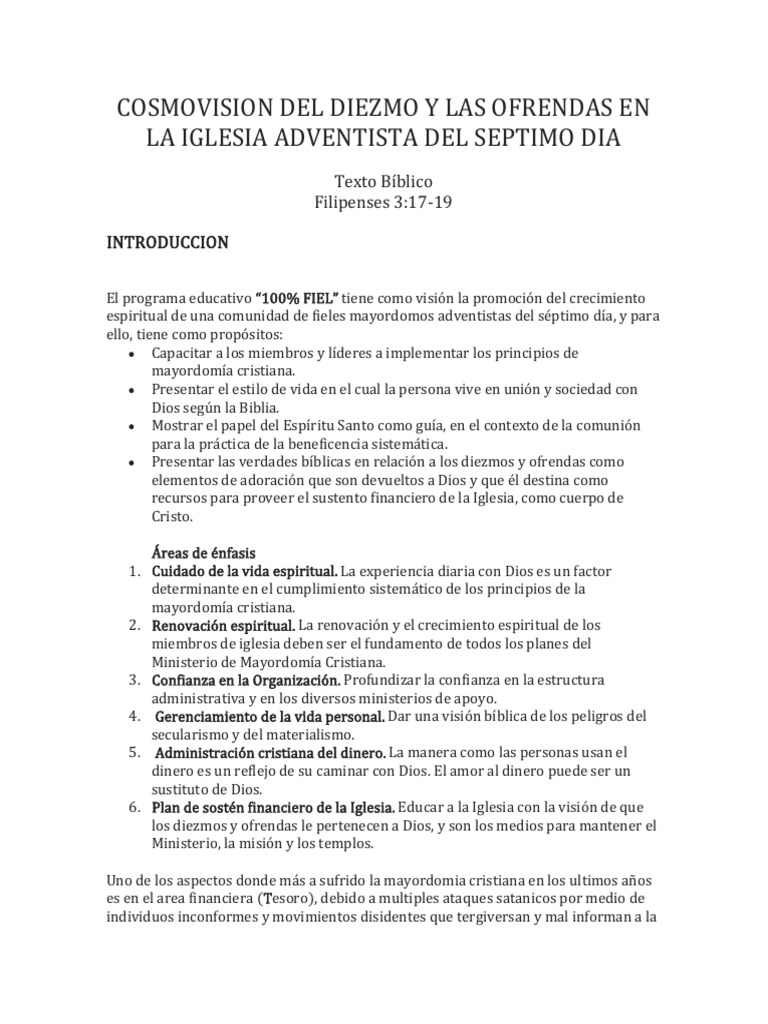 Cosmovision Del Diezmo y Las Ofrendas en La Iglesia Adventista Del Septimo Dia | PDF | Diezmo ...