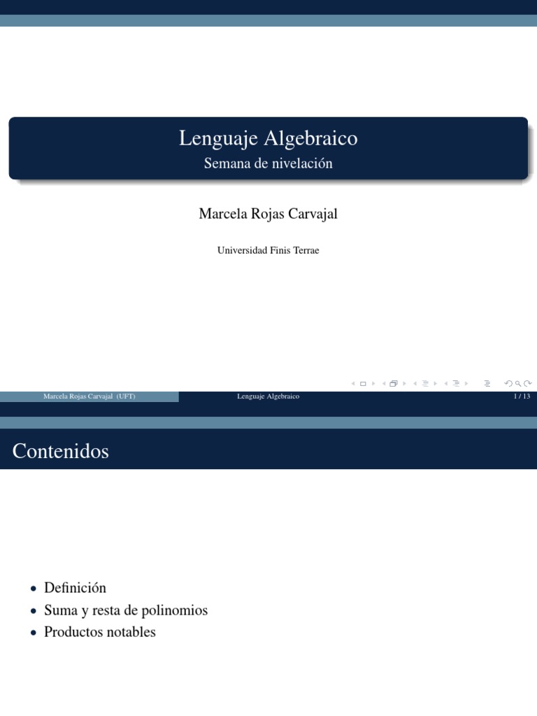 Introducción al lenguaje algebraico: conceptos básicos de polinomios, sumas, productos y ...