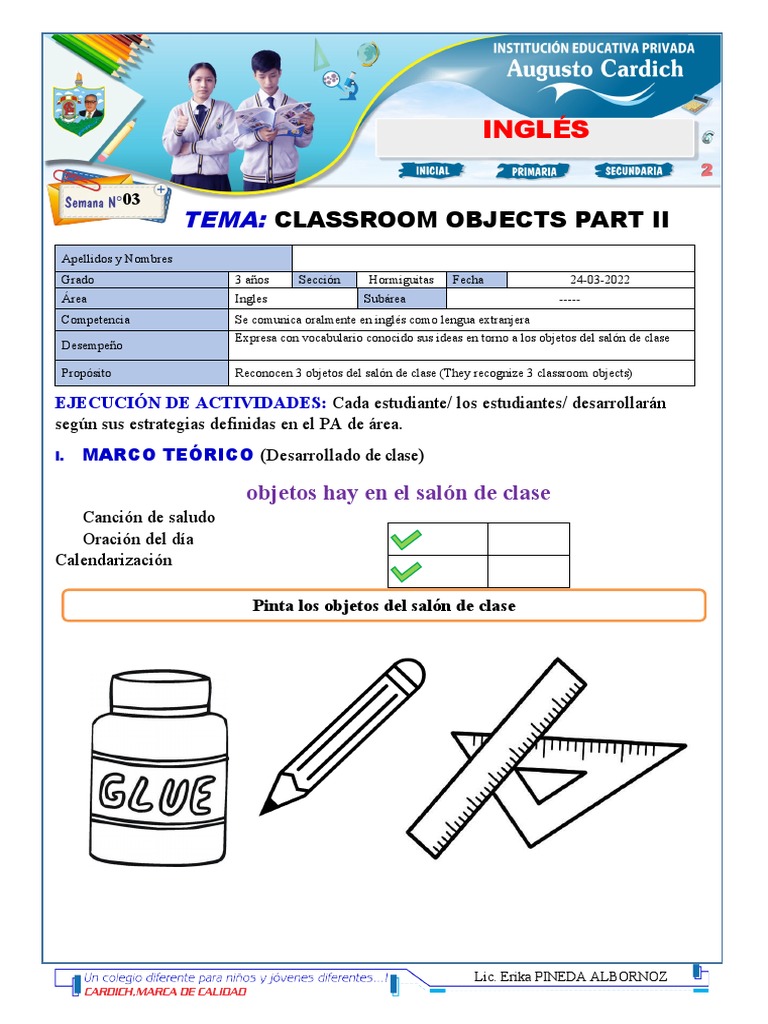 CLASSROOM OBJECTS 3 AÑOS-3 Años | PDF