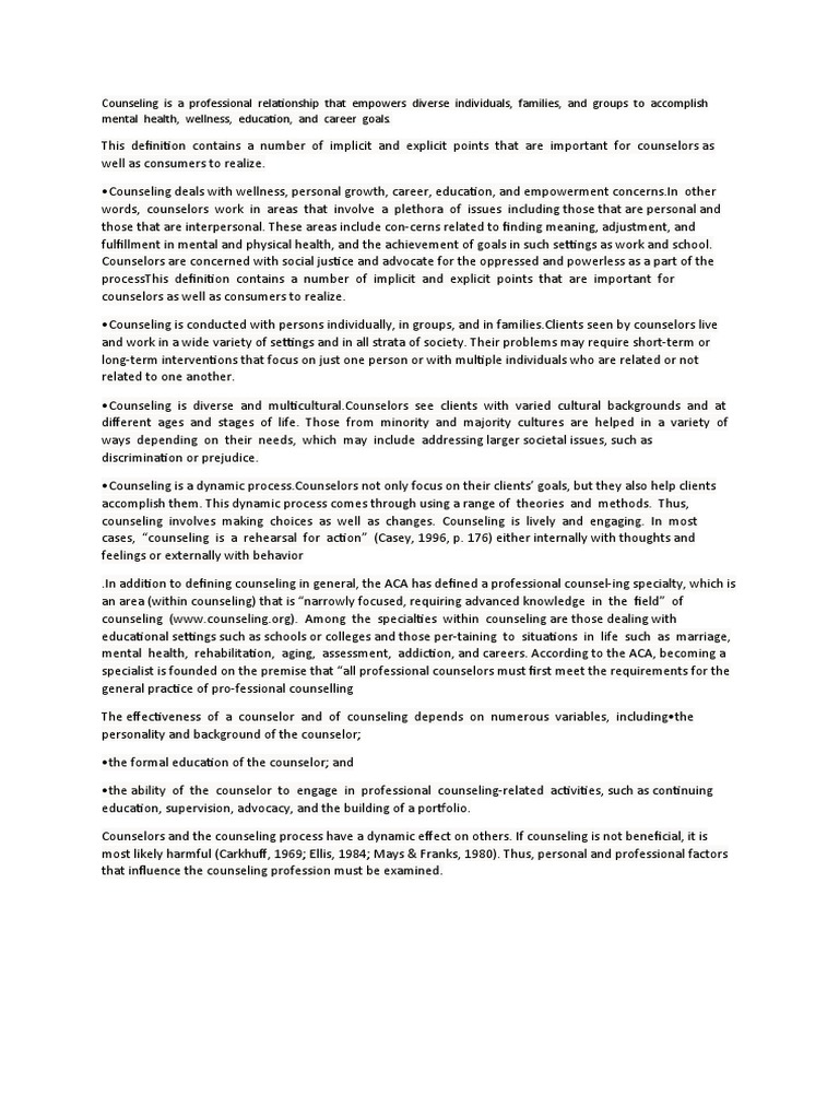 Counseling Is A Professional Relationship That Empowers Diverse ...