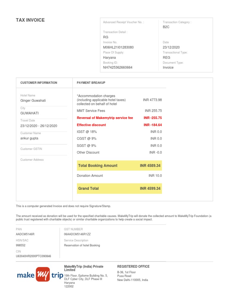 Hotel Guwahti PDF | PDF | Invoice | Service Industries