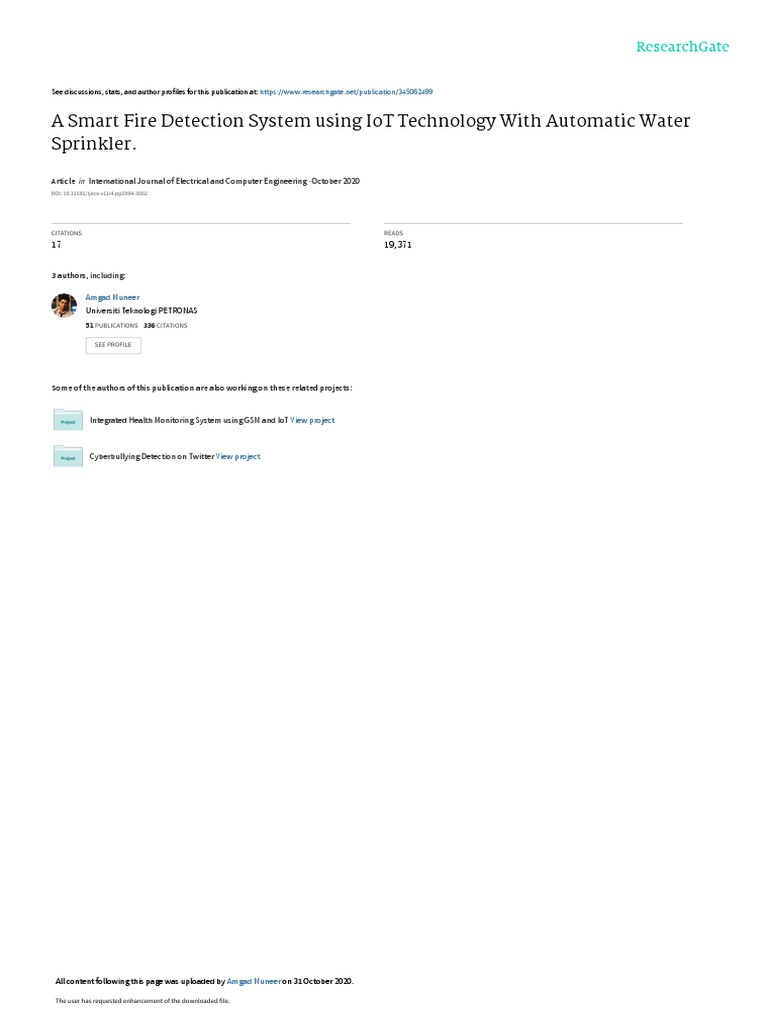 Smart IoT Fire Detection and Sprinkler System | PDF | Internet Of Things | Sensor