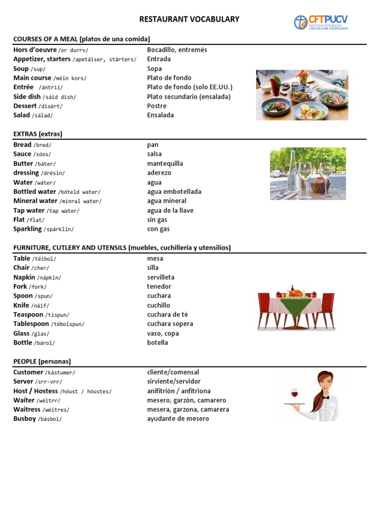 Vocabulario Esencial de Restaurantes | PDF