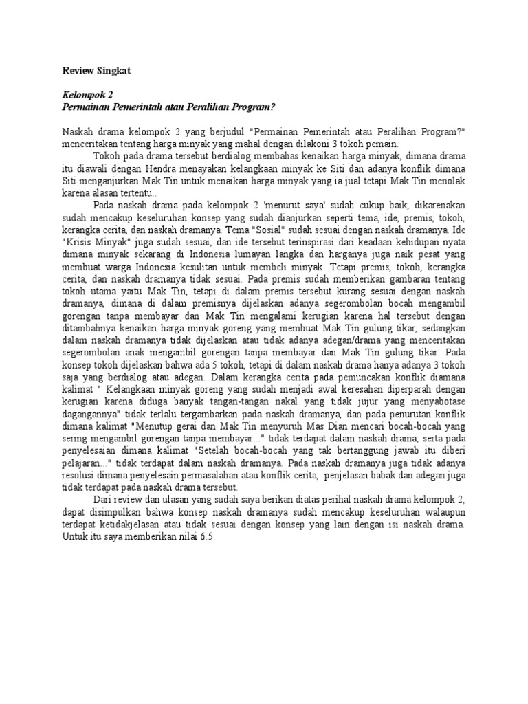 Review Singkat Menulis Drama Kelompok 2 | PDF Review Singkat Menulis Drama Kelompok 2 | PDF