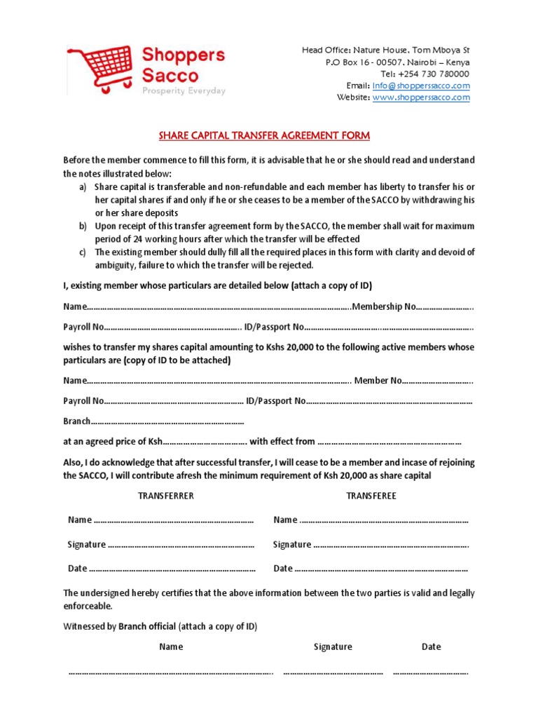 Share Capital Transfer Agreement Form | PDF | Government