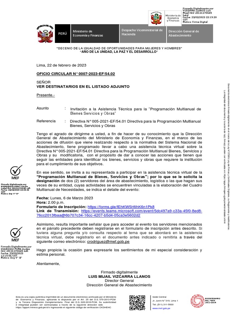 OFICIO CIRCULAR N 0007 2023 EF 54.02 FIRMADO | PDF