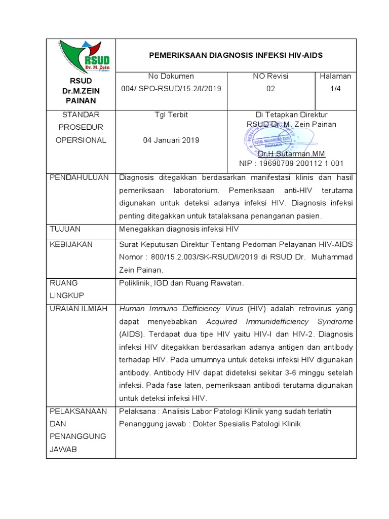 Spo Pemeriksaan Diagnosis Infeksi Hiv Aids PDF | PDF