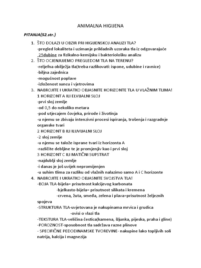 Animalna Higijena-Odgovori | PDF