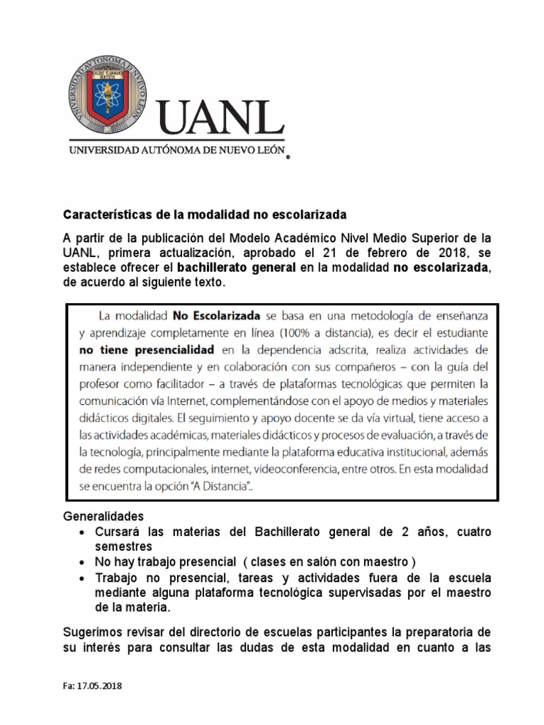 Características del Bachillerato No Escolarizado | PDF | Crecimiento ...