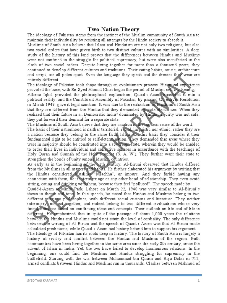 1 Two Nation Theory | PDF | Two Nation Theory