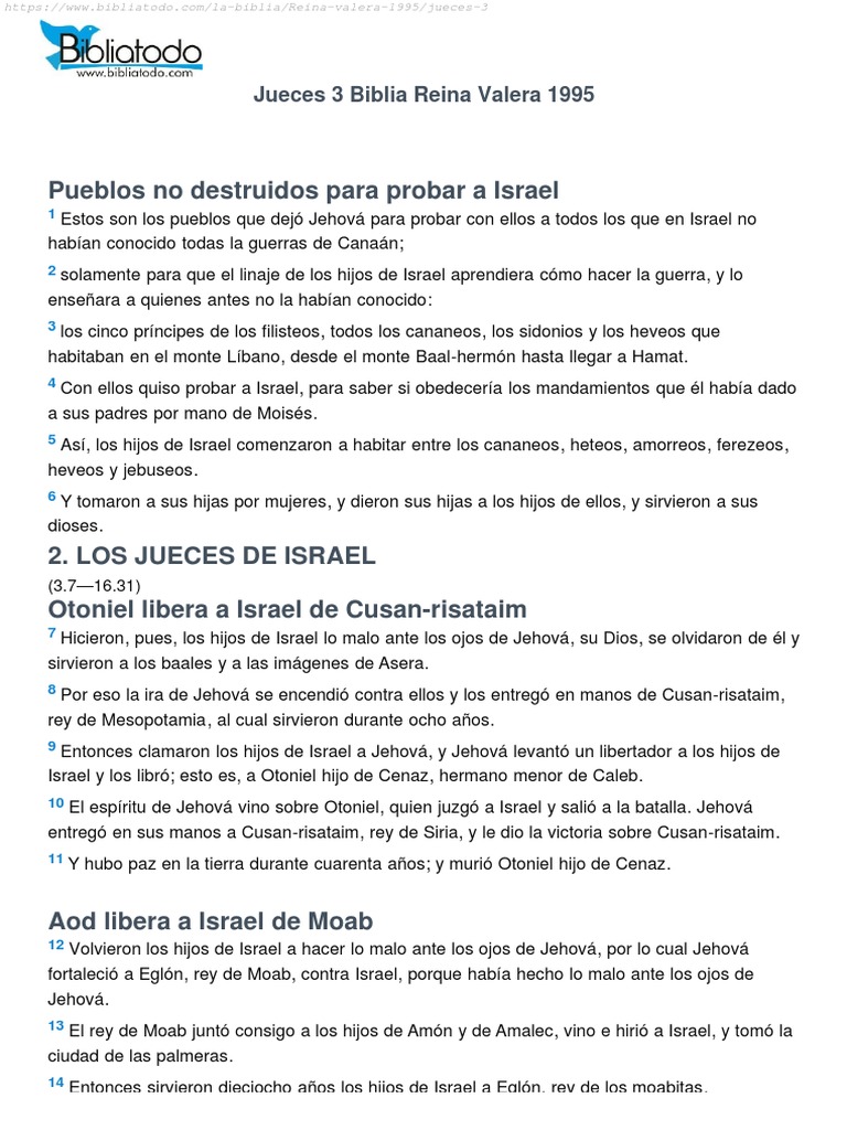 Jueces 3 Biblia Reina Valera 1995 | PDF | Pueblos antiguos del Cercano ...