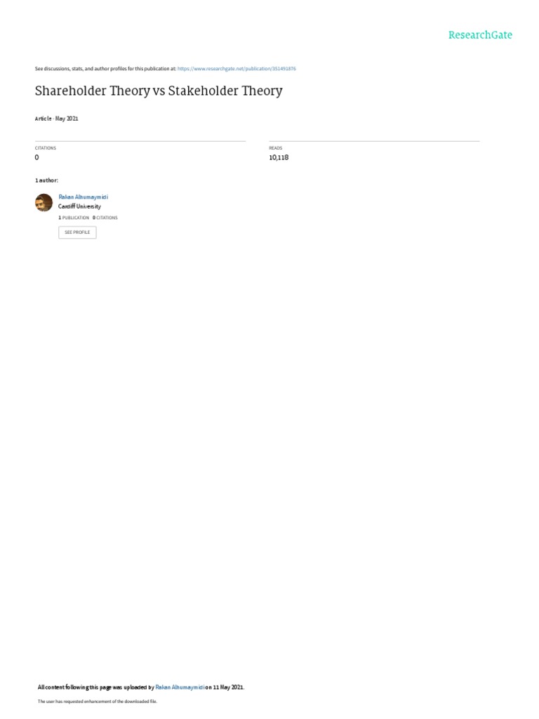 ShareholderTheoryvsStakeholderTheory (1) | PDF | Corporate Governance ...