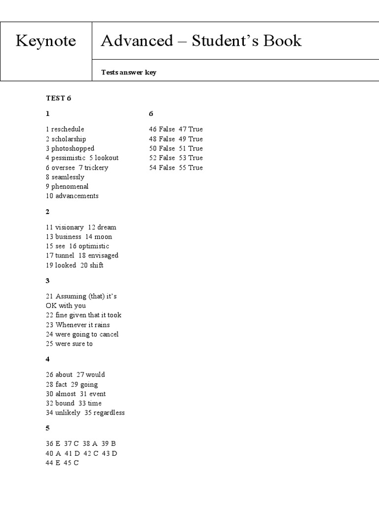 Test 6 Answer Key PDF | PDF