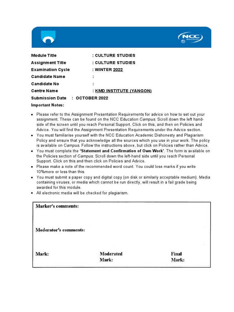 Culture Studies Template | PDF | Plagiarism | Academic Dishonesty