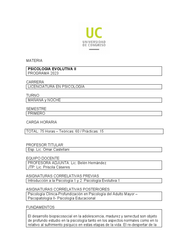 Programa Evolutiva 2-2023 | PDF | Sicología | Jacques Lacan