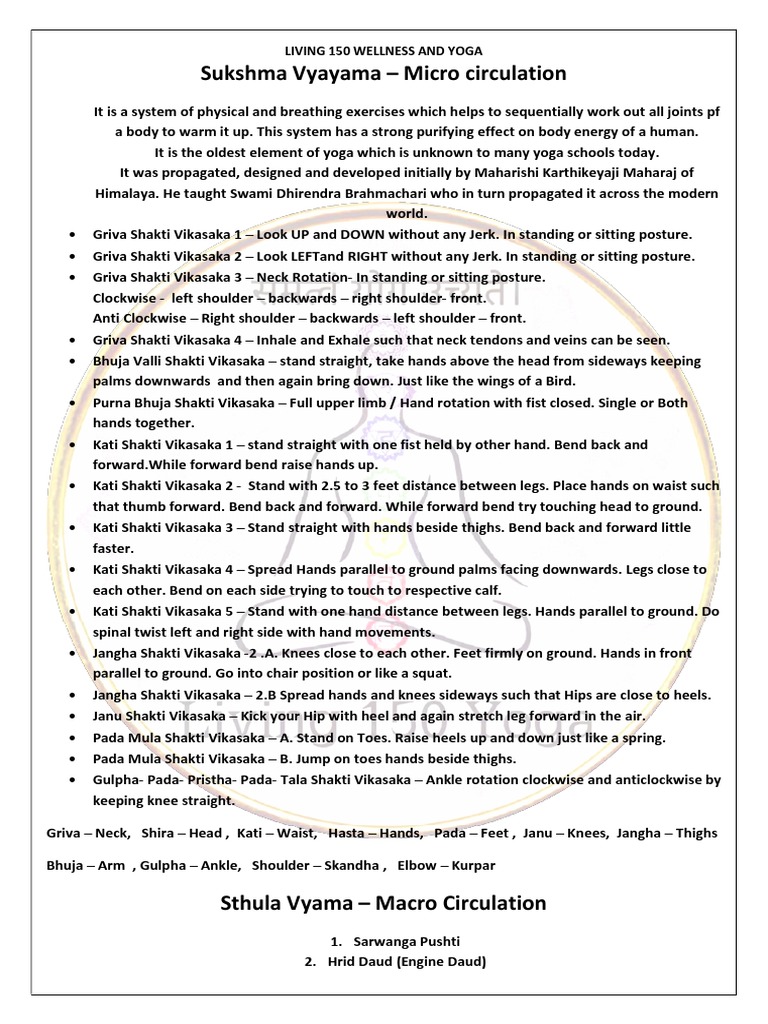 Sukshma and Sthula Vyayama | PDF | Human Anatomy | Musculoskeletal System
