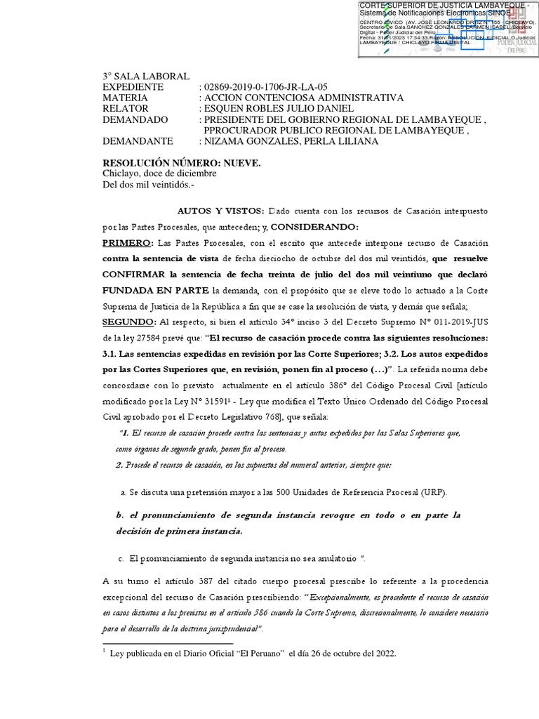 IMPROCEDENTE CASACION 1 | PDF | Caso de ley | Justicia