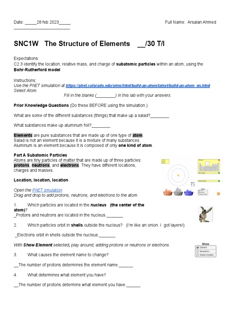 Assignment Phet Simulation (PhET, Build An Atom) .Docx-2 PDF | PDF ...