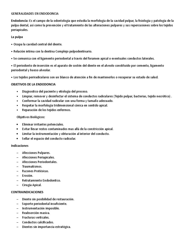 Generalidades en Endodoncia | PDF | Ciencias de la Salud | Especialidades Medicas