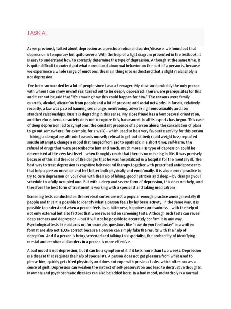 Assignment 5 - Abnormal Psychology | PDF | Major Depressive Disorder ...