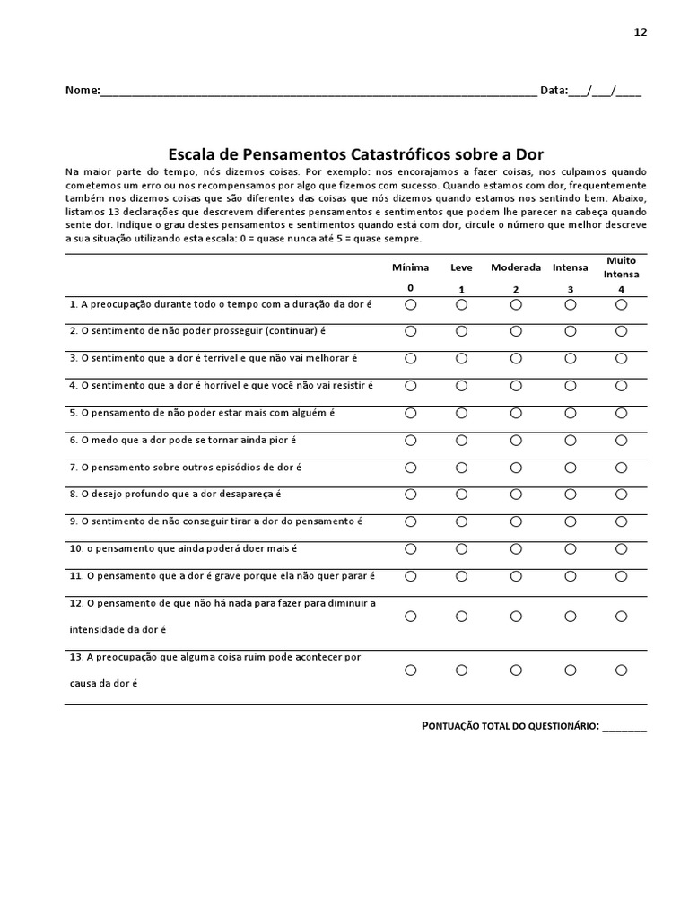 Escala de Pensamentos Catastróficos Sobre A Dor | PDF | Dor | Pensamento