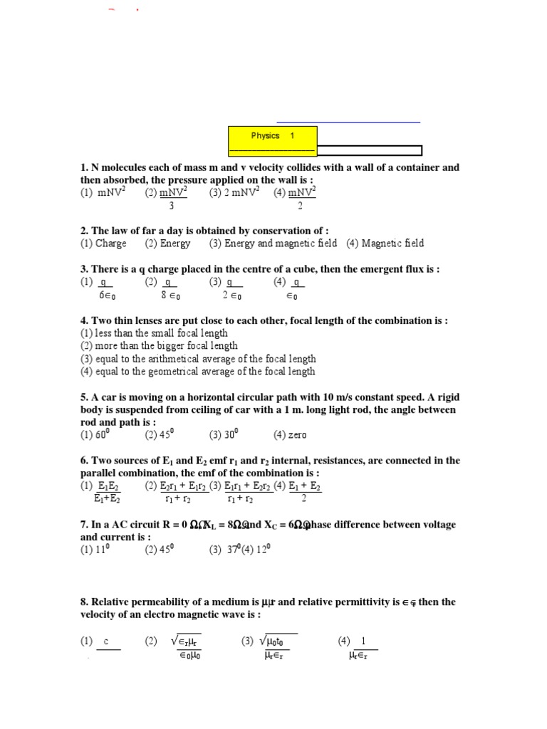 BITSAT 2019 Physics Paper 1 Embibe | PDF | Electron | Capacitor