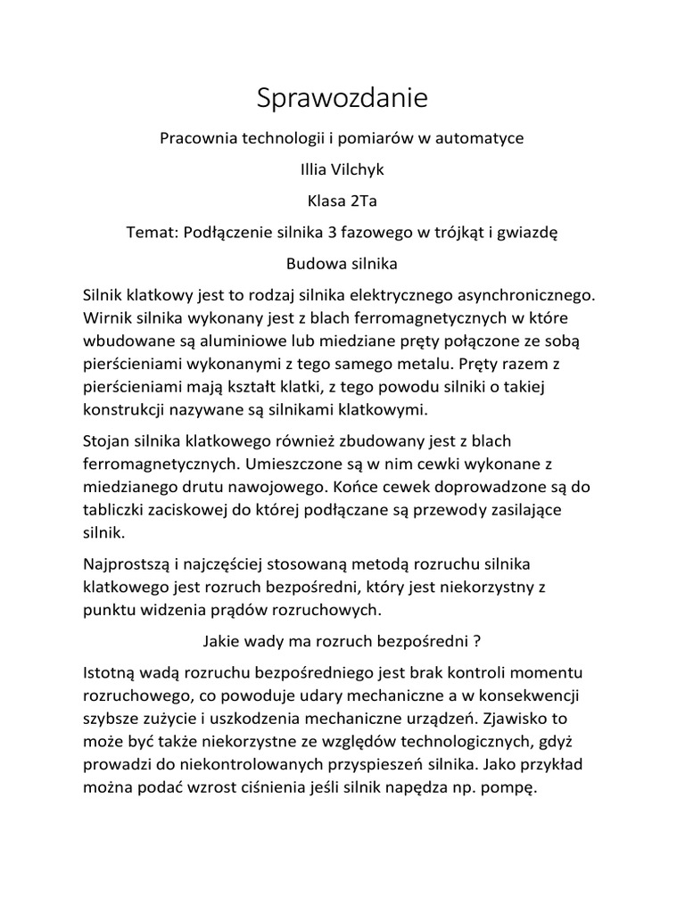 Sprawozdanie Silnik 3 Fazowy Illia Vilchyk 2ta | PDF
