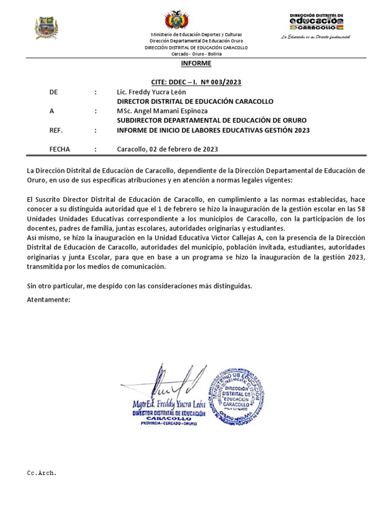Informe Inaguracion Escolar 2023 | PDF