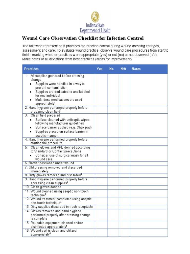 ISDH Wound Care Assessment Tool | PDF | Hand Washing | Hygiene