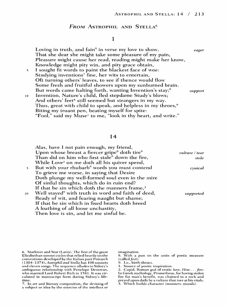 Sir Philip Sidney - Sonnet 1 - From Astrophil and Stella | PDF