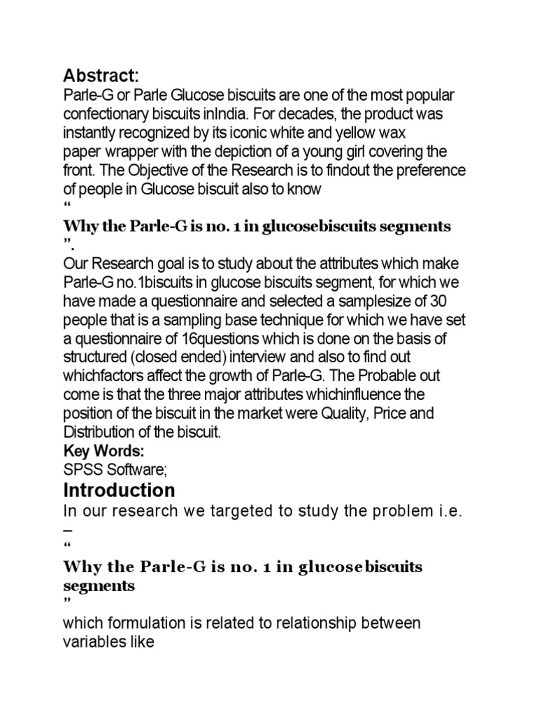 Parle-G: India's Top Glucose Biscuit | PDF | Sampling (Statistics) | Survey Methodology