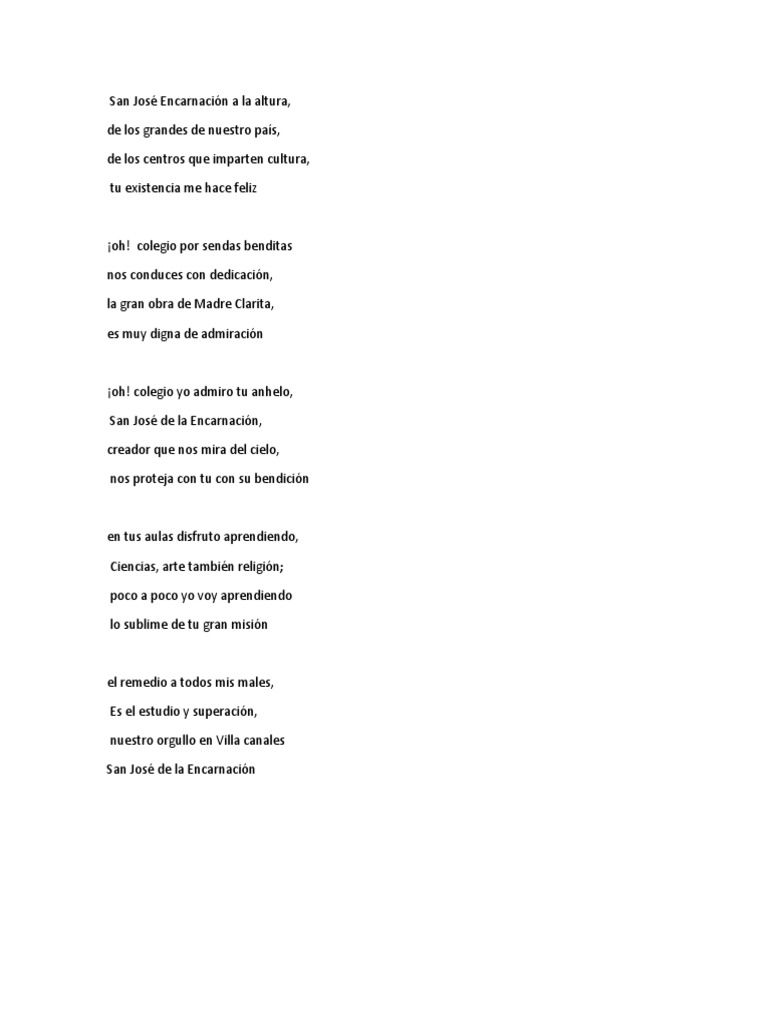 Letra Del Himno Del Colegio San José de La Encarnación | PDF