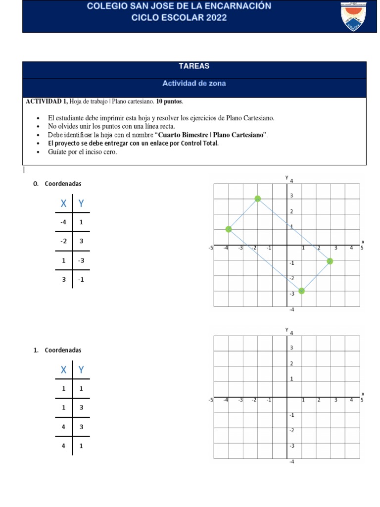 Hoja de trabajo: Ejercicios de plano cartesiano | PDF