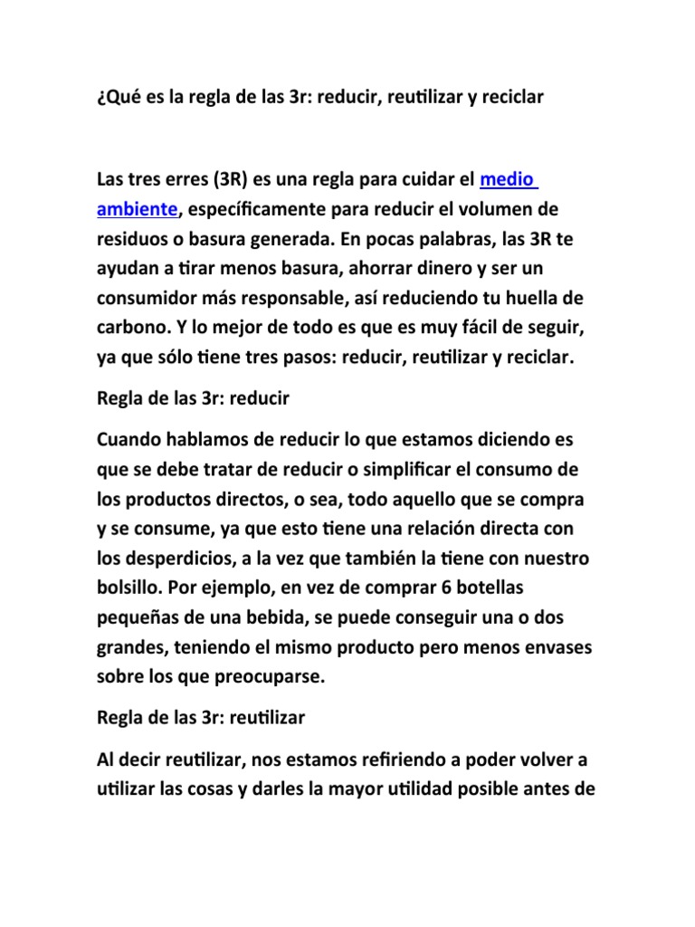 Reglas de las 3R: Reducir, Reutilizar, Reciclar | PDF | Residuos ...