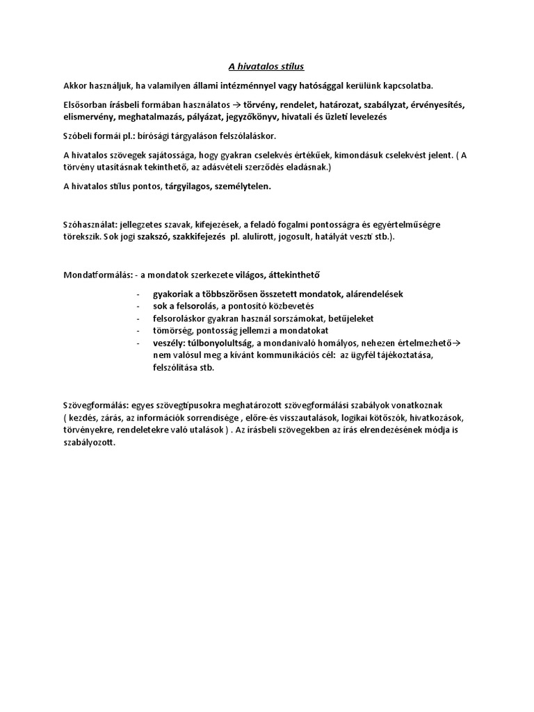 A Hivatalos Stílus | PDF