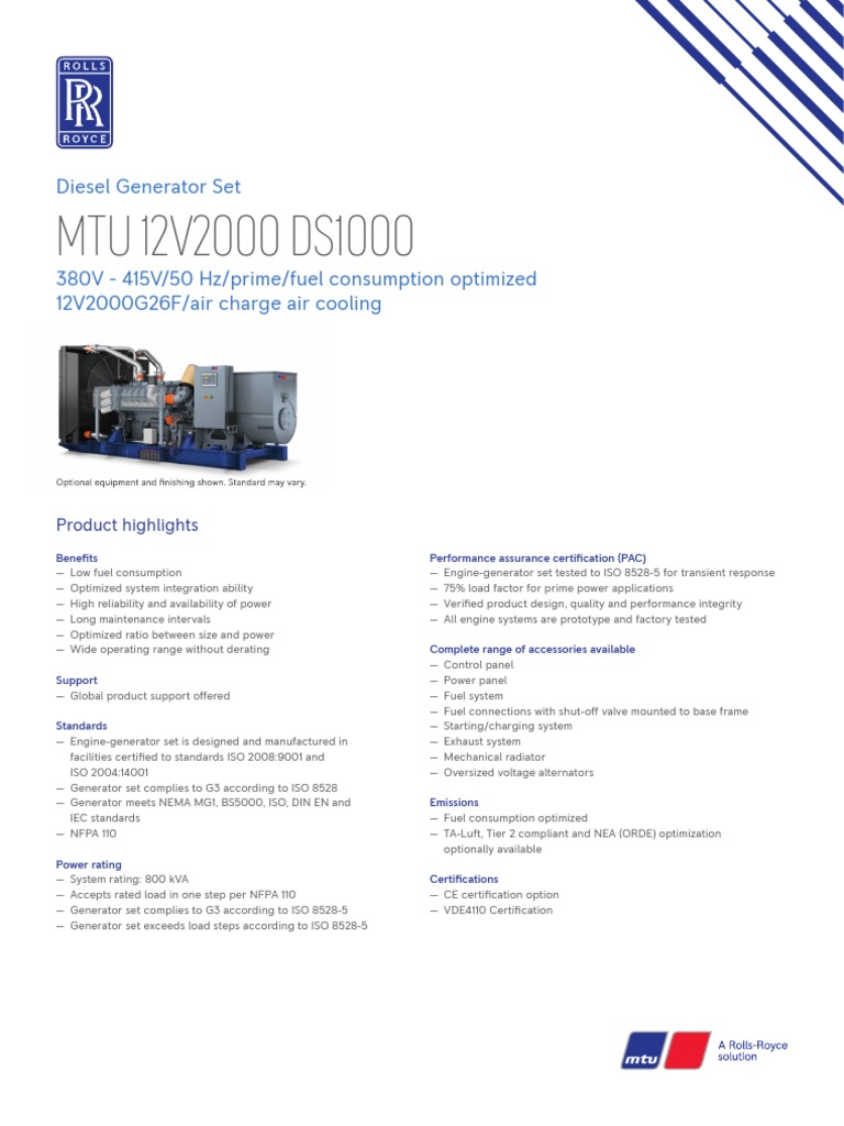 MTU 800 kVA Diesel Generator Overview | PDF | Mains Electricity | Radiator