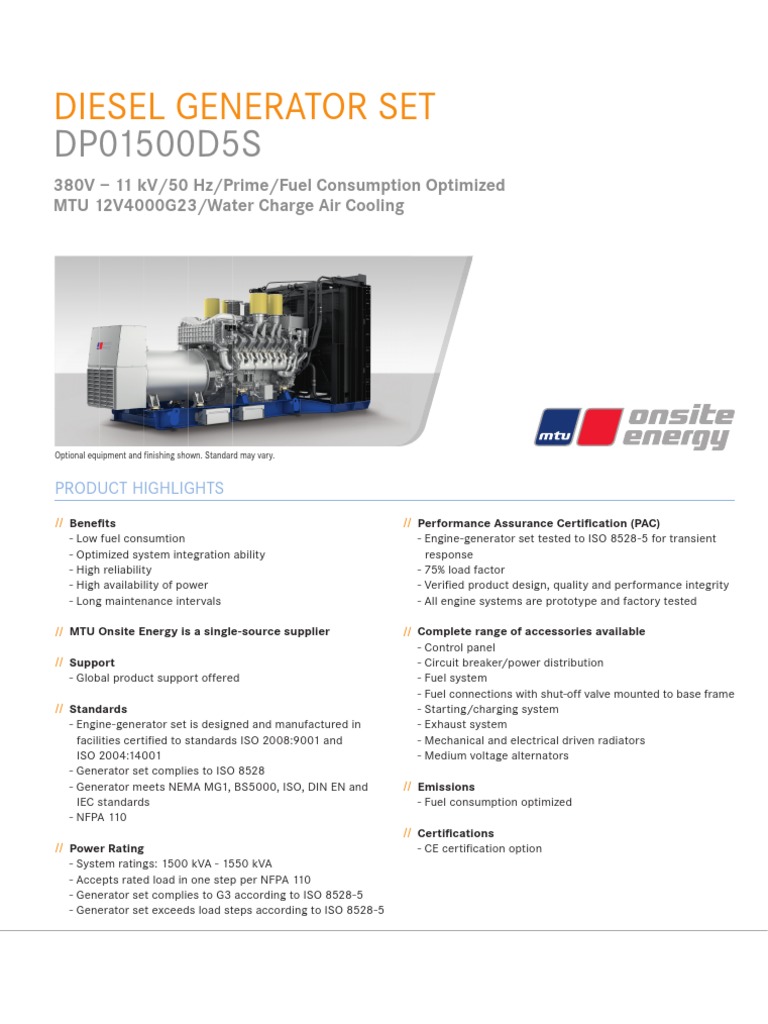 Diesel Generator Set DP01500D5S | PDF | Electric Generator | Diesel Engine