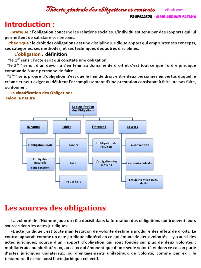 Théorie générale des obligations et contrats | PDF | Droit des ...