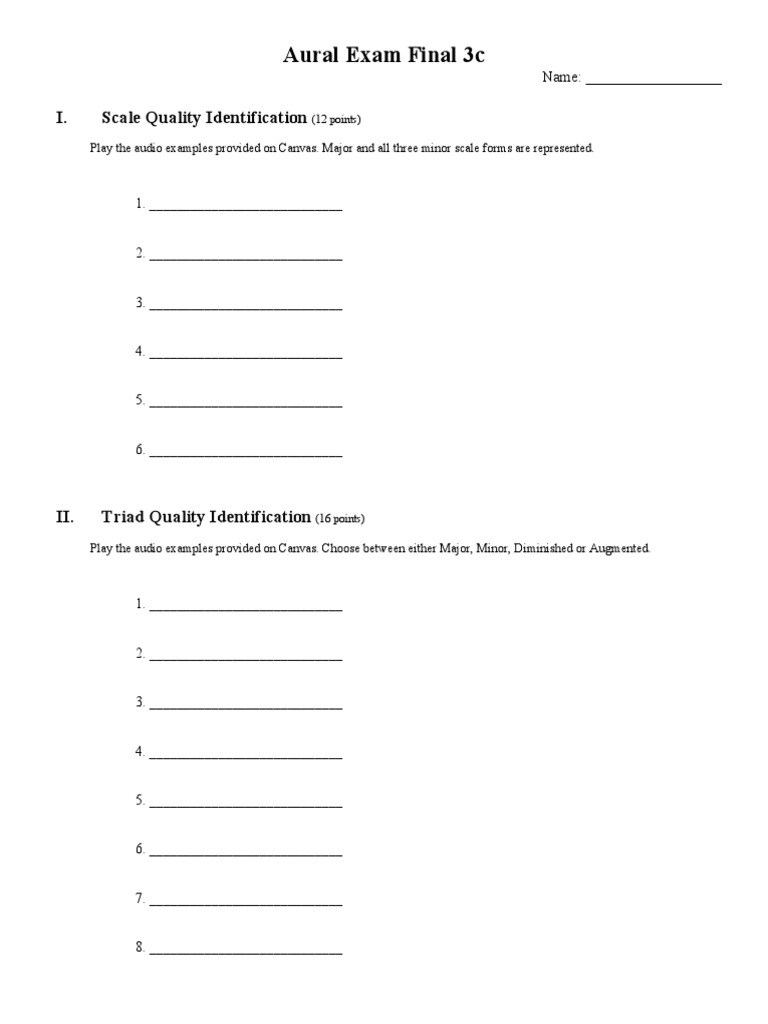 Aural Exam: Scale and Triad Identification | PDF | Teaching Methods ...