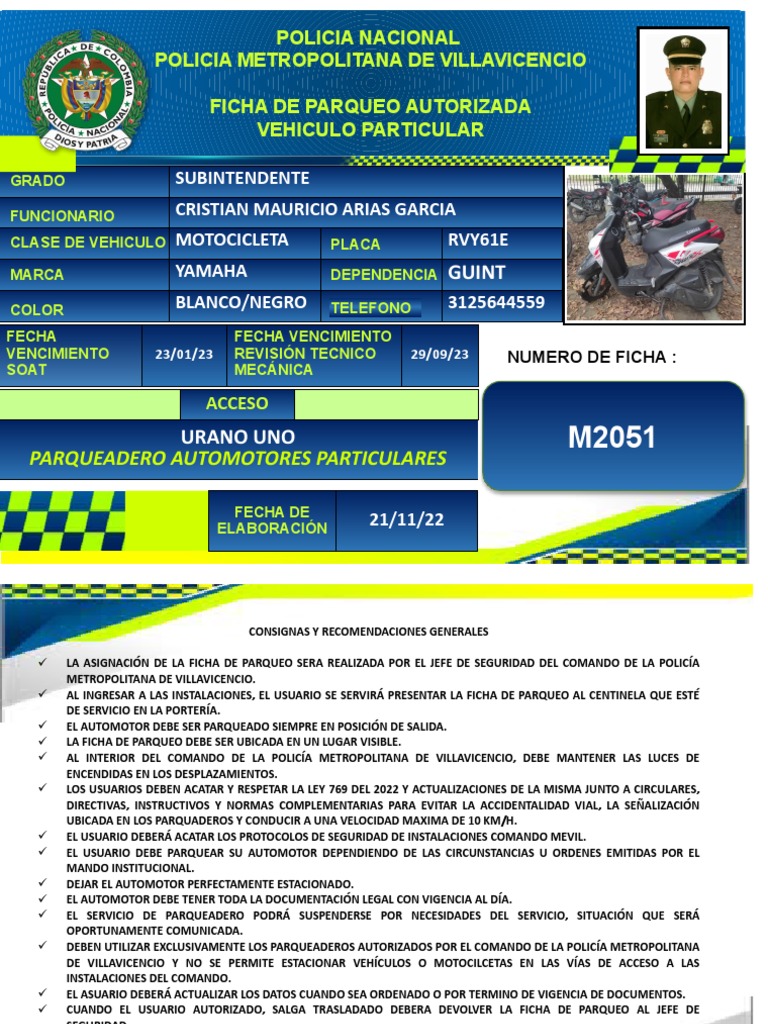 Ficha de Parqueo Modelo Ordenada | PDF | Policía