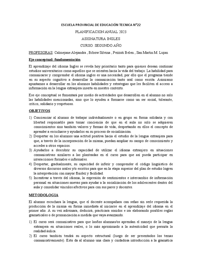 Planificación de 2do Epet 22 2023 | PDF | Evaluación | Aprendizaje
