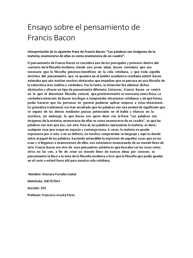 Ensayo Sobre El Pensamiento de Francis Bacon | PDF