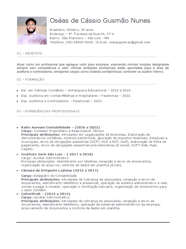 Curriculum Vitae | PDF | Contabilidade | Indústrias de serviços