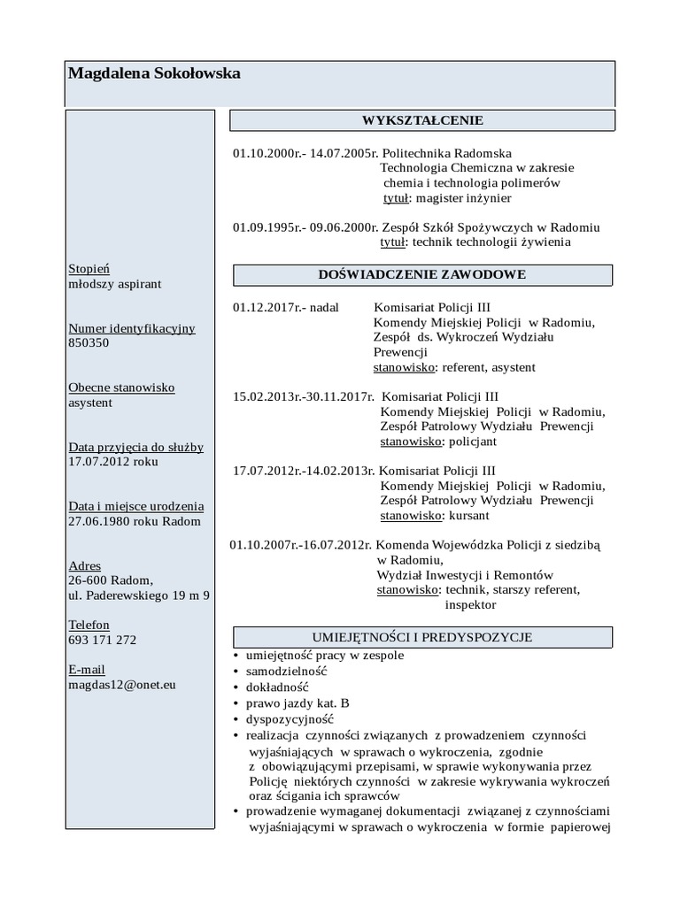 CV Sokołowska - Odt | PDF